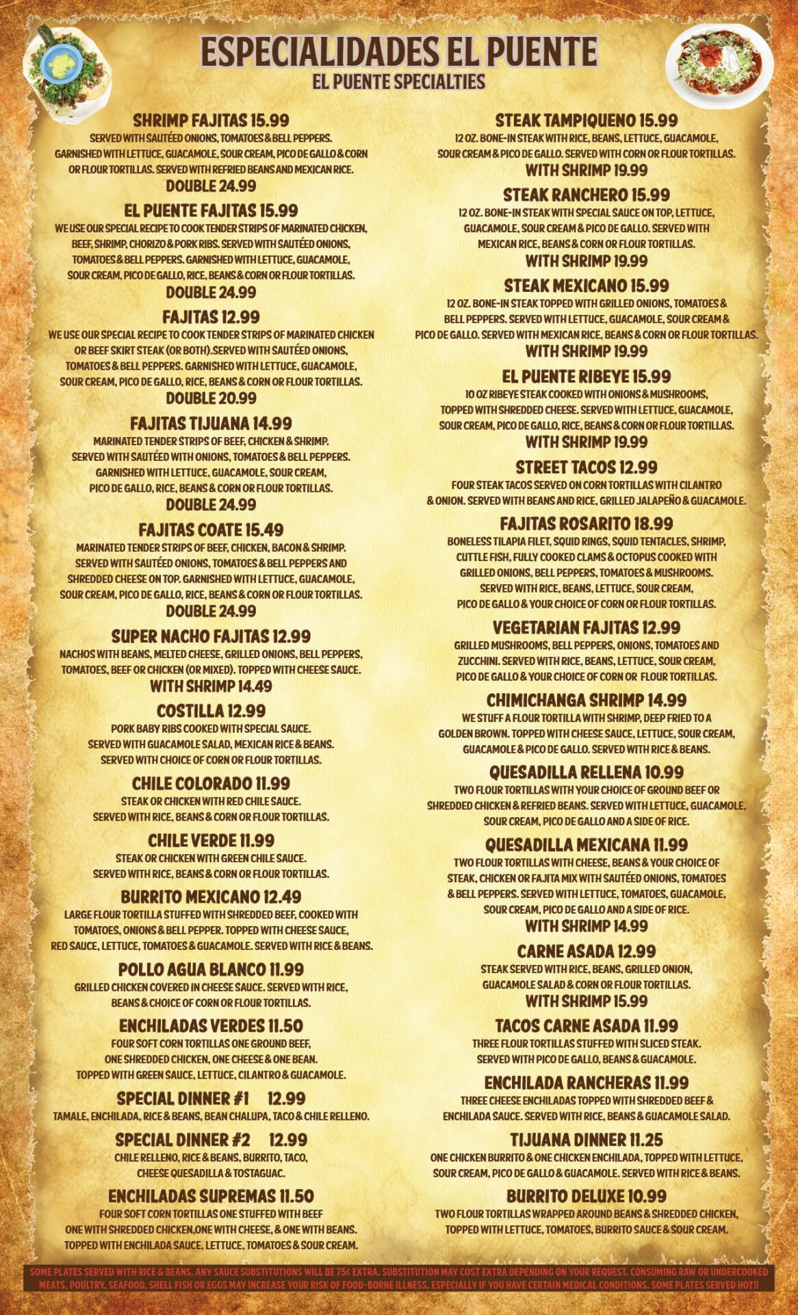 Our Menu | El Puente Mexican Restaurant | Nixa, MO